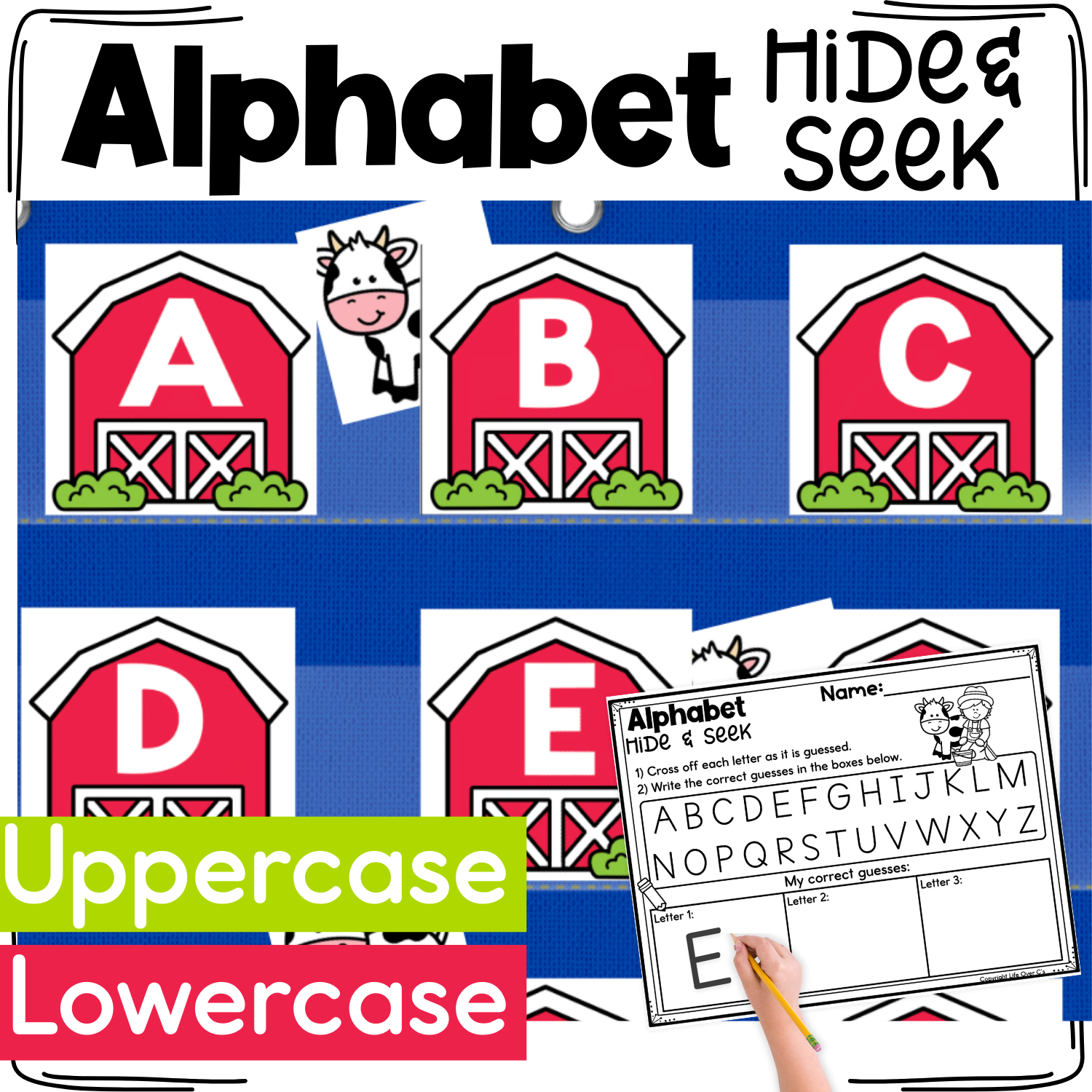 Alphabet Hide & Seek Pocket Chart Game | Farm Animal Cow | Letter Reco ...