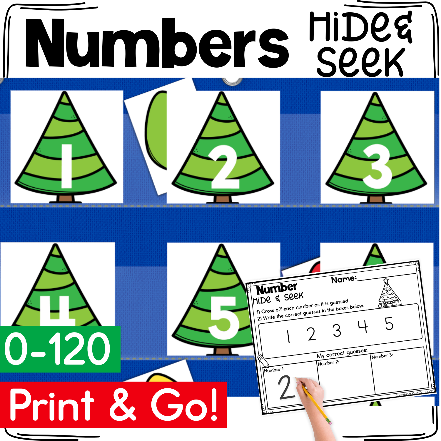 Numbers 0-120 Hide & Seek Pocket Chart Cards | Christmas Theme – lifeovercs