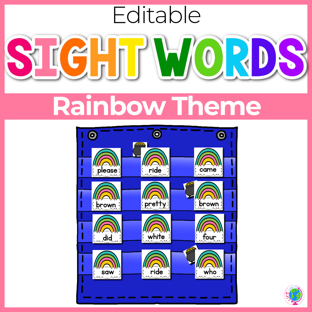 Sight Word Hide & Seek Pocket Chart Cards | Rainbow Theme | lifeovercs