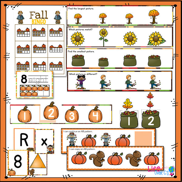 Fall Math & Literacy Centers for Pre-K/Preschool BUNDLE | lifeovercs