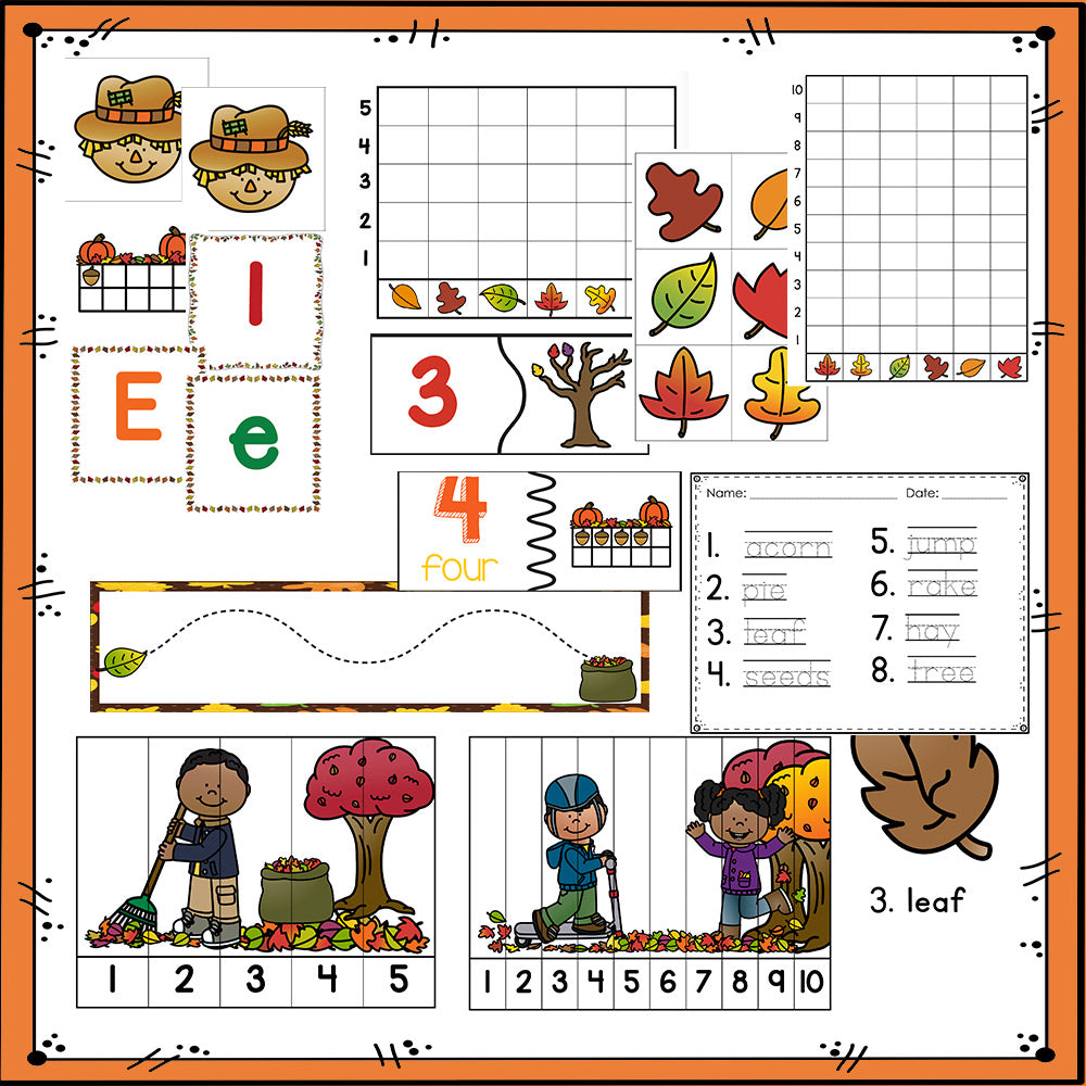 Fall Math & Literacy Centers for Pre-K/Preschool BUNDLE | lifeovercs