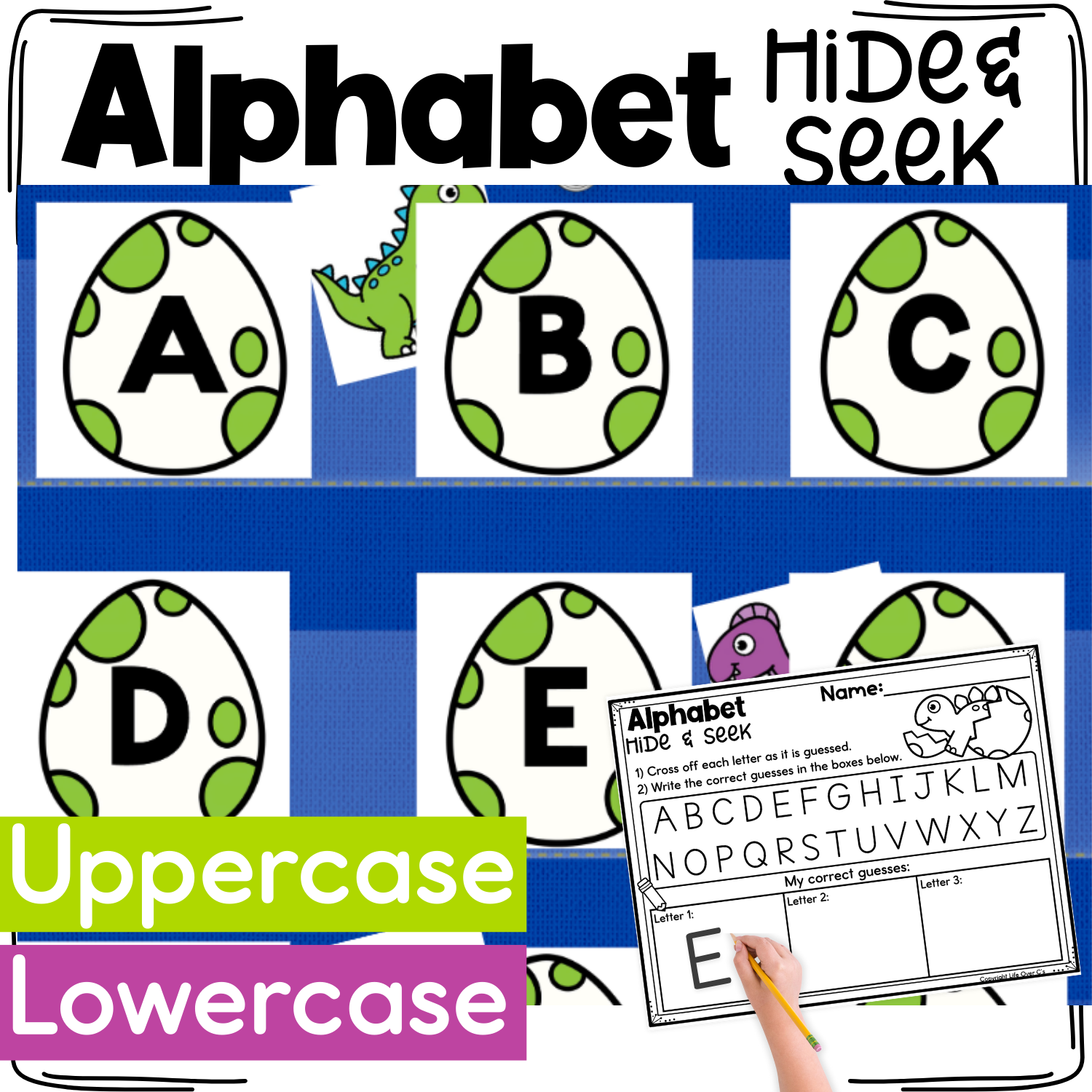Alphabet Hide & Seek Pocket Chart Game | Dinosaur | Letter Recognition ...
