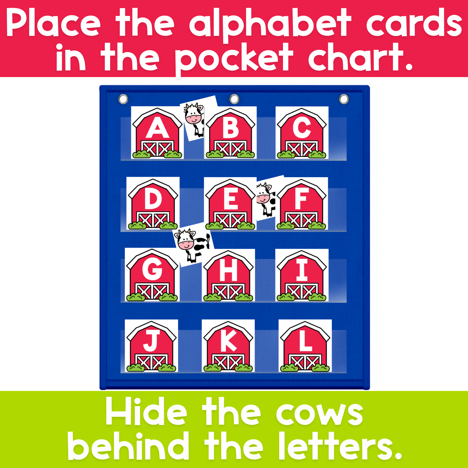 Alphabet Hide & Seek Pocket Chart Game | Farm Animal Cow | Letter Reco ...