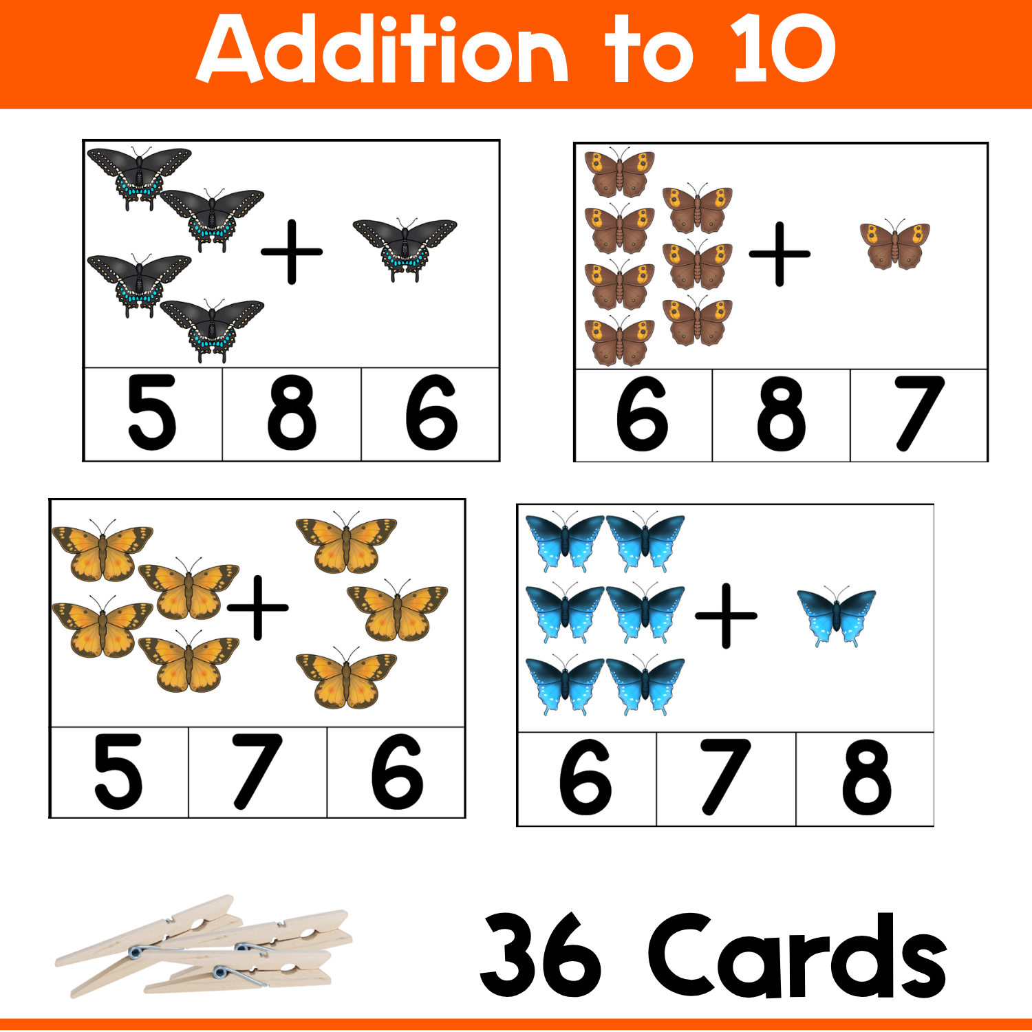 Butterfly Addition Clip Cards – lifeovercs