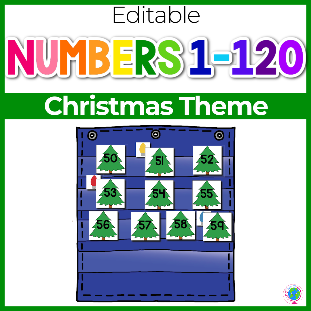 Numbers 0-120 Hide & Seek Pocket Chart Cards | Christmas Theme | lifeovercs