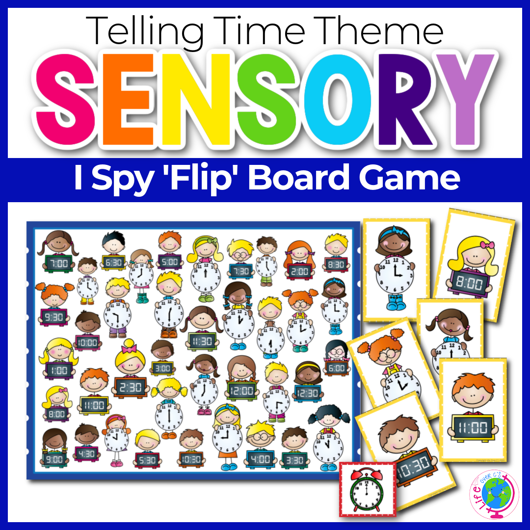 Telling Time Theme I Spy 'Flip' Board Game | lifeovercs