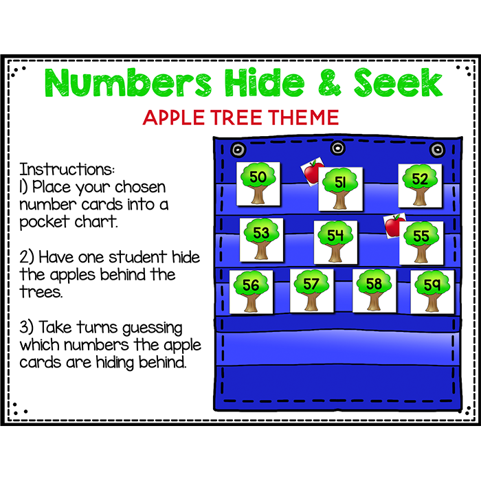 Numbers 0-120 Hide & Seek Pocket Chart Cards | Apple Tree Theme ...