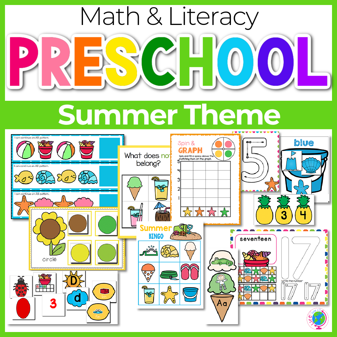 Preschool/ Pre-k Math & Literacy Centers | Summer Theme | lifeovercs