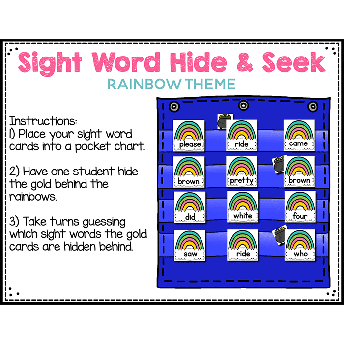Sight Word Hide & Seek Pocket Chart Cards | Rainbow Theme | lifeovercs
